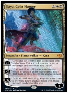 Crimson Vow Kaya planeswalker supports tokens, Deathtouch, and spirits ...