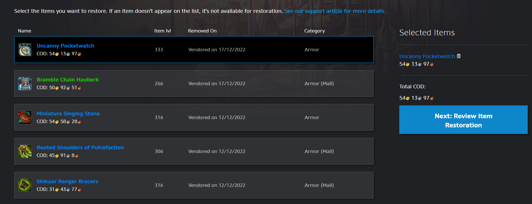 How to restore an item in WoW Dragonflight - Dot Esports